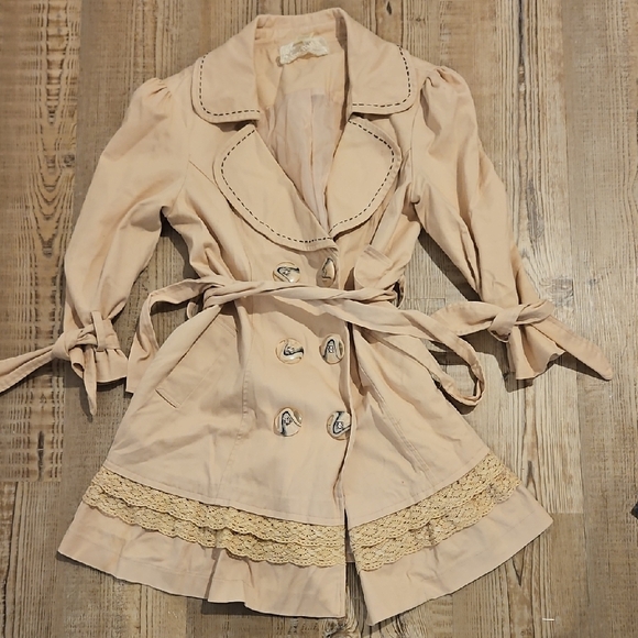Nick & Mo | Jackets & Coats | Nick Mo Frilly Beige Trench Coat With ...